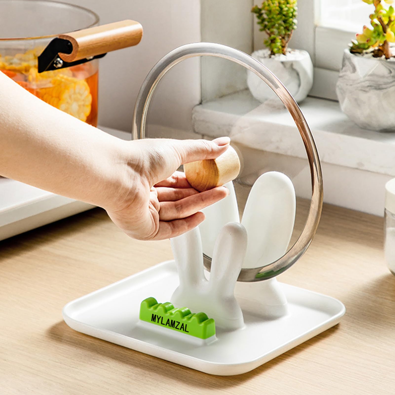 MYLAMZAL Spoon Rest for Stove Top,Spoon and Lid Rest,Pot Lid Holder While Cooking,Cute Spoon Rest for Kitchen Counter,Spoon Rest with Lid Holder,Stove Spoon Rest for SupoonăPansăSpatulaăLadle - White