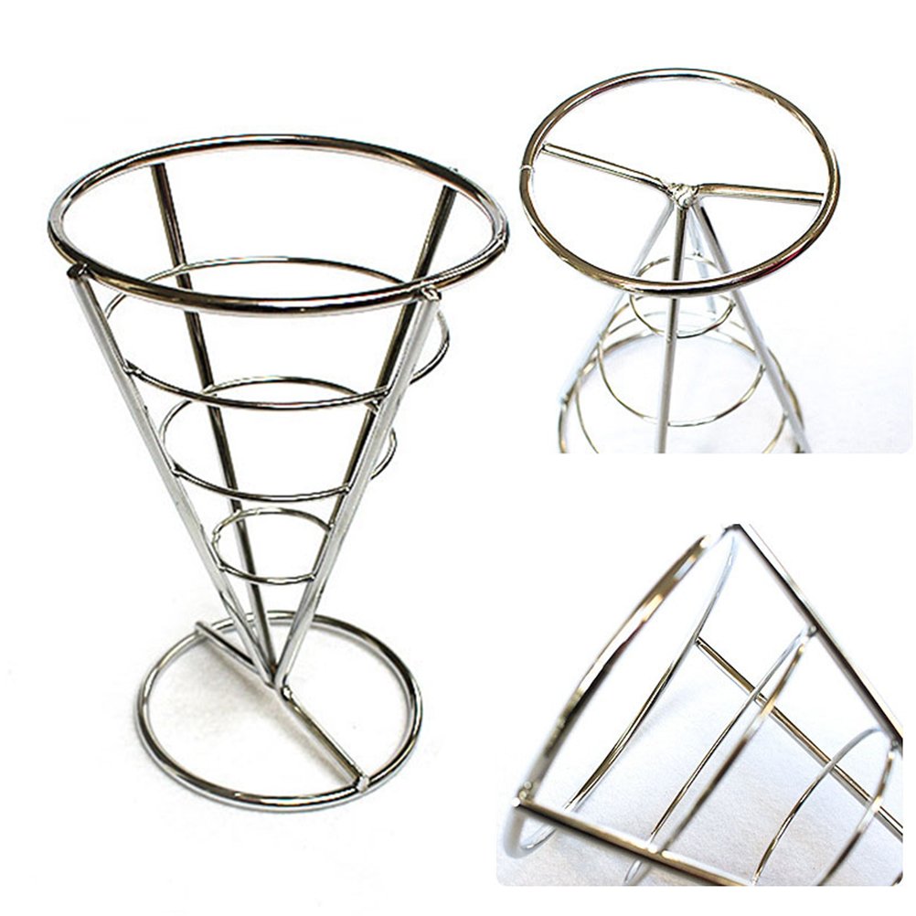 BESTONZON 2-Piece French Fry Stand Metal Spiral Cone Basket Holder for Fries Fish and Chips and Sauce Dippers