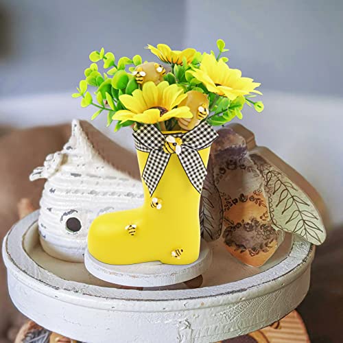 Bee Resin Boot Decor Bumble Bee Tiered Tray Arrangement Honey Dippers Sunflower Spring Summer Yellow Farmhouse Display