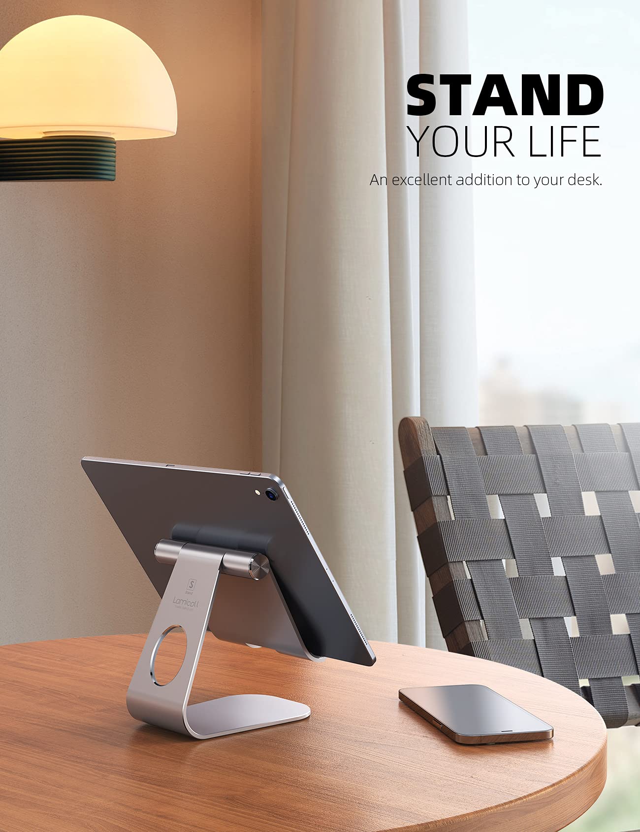Lamicall Tablet Stand, Adjustable Tablet Holder - Desktop Stand Dock Holder Compatible with 4-13" Tablet Such as iPad Pro 11, 9.7, 10.5, 12.9 Air Mini 4 3 2, Kindle, Nexus, Tab, Silver