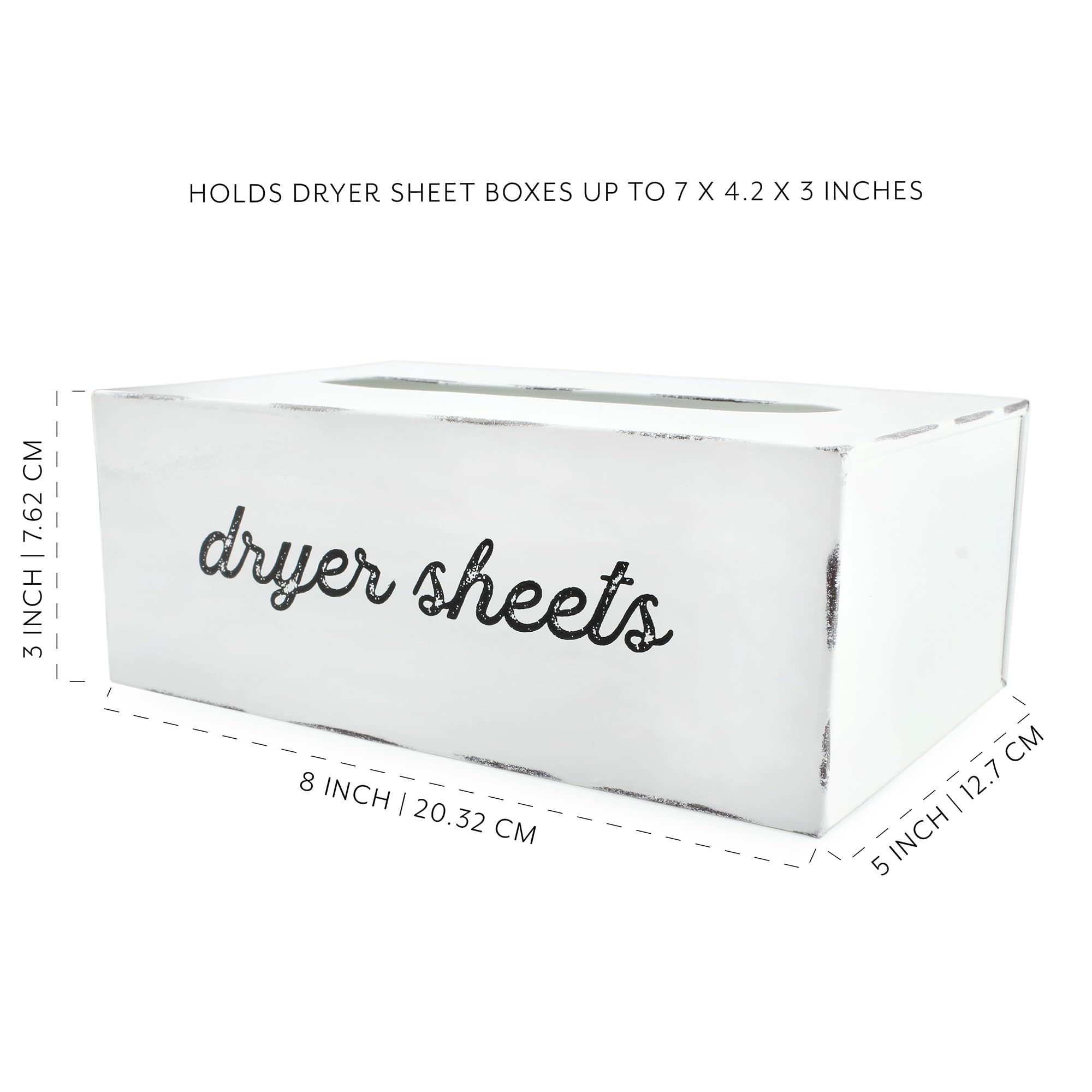 AuldHome Dryer Sheet Dispenser; Countertop Rustic White Fabric Softener Sheet Holder for Laundry Room