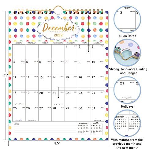 Calendar 2021-2022 - 18 Monthly Wall Calendar, 11'' x 8.5'', Jul. 2021 - Dec. 2022, Twin-Wire Binding, Ruled Blocks with Julian Dates, Vertical, Perfect for Planning and Organizing Home and Office
