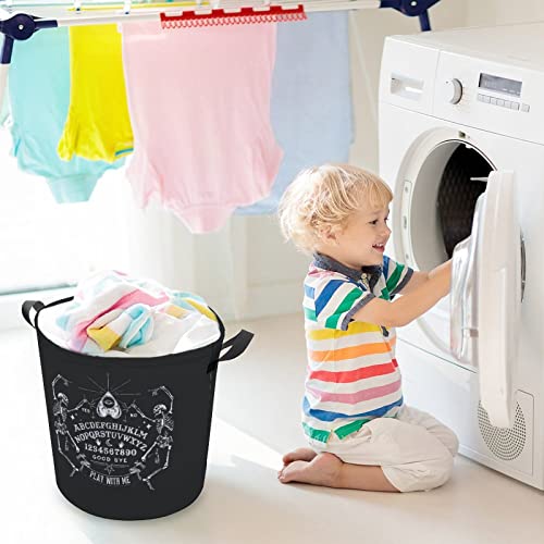 Black Gothic Skeleton Magic Witch Ouija Board Large Laundry Basket Hamper Bag Washing with Handles for College Dorm Portable