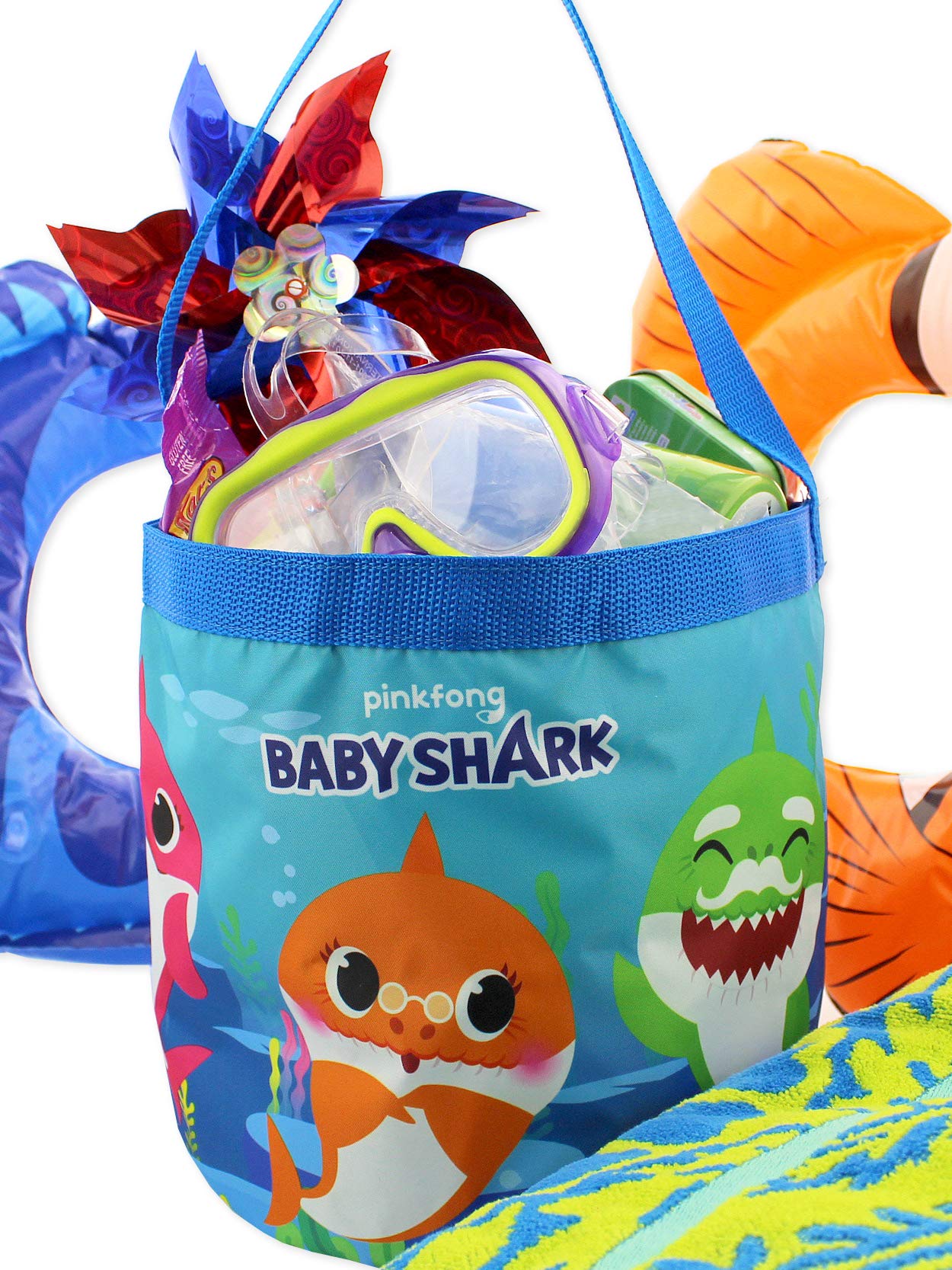 Baby Shark Boys Girls Collapsible Gift Basket Bucket Tote Bag (Blue, One Size)