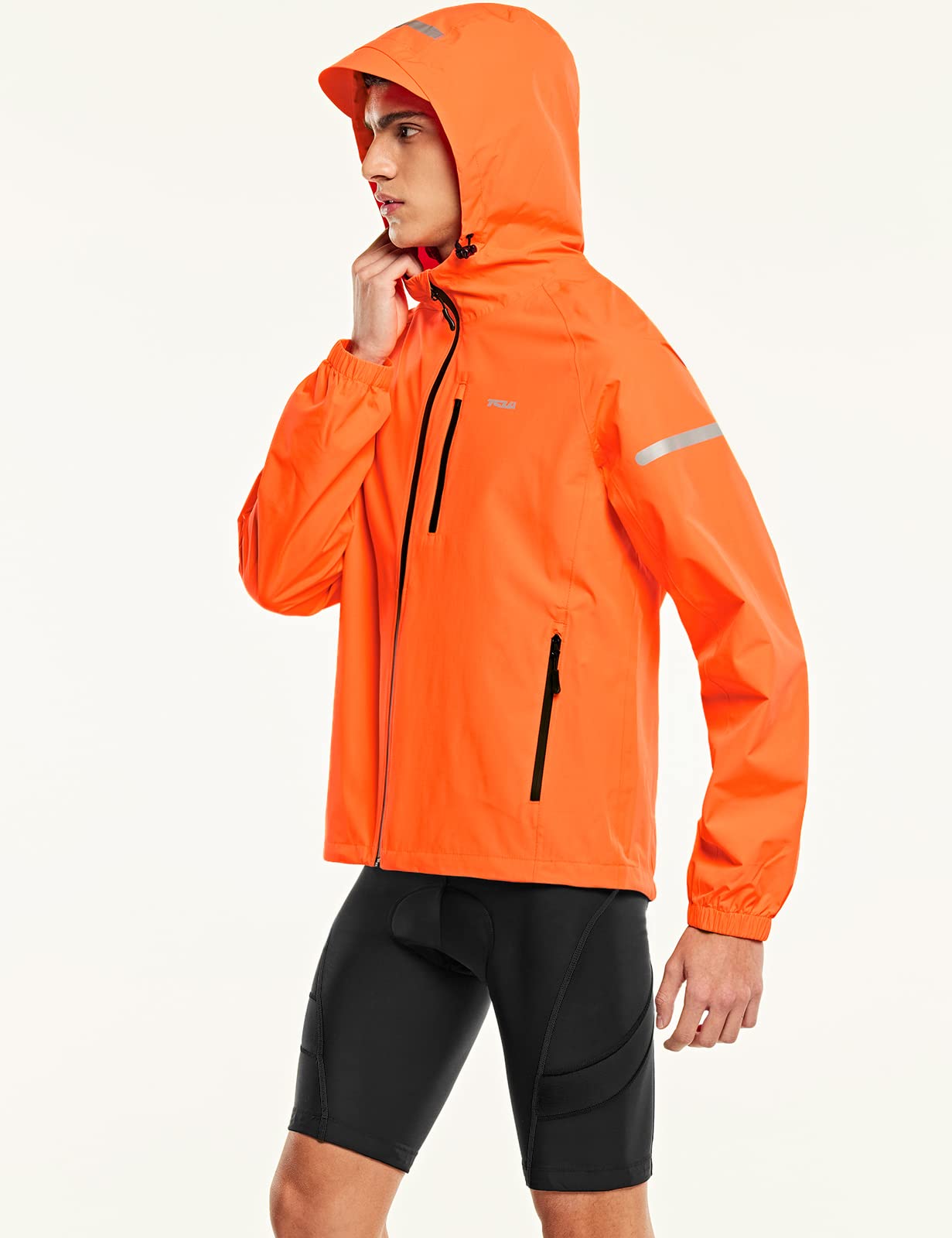 TSLA Men's Cycling Waterproof Jacket, Reflective Hoodie Windbreaker, Packable Bike Rain Jackets with Back Pocket, Cycling Neon Yellow, X-Large