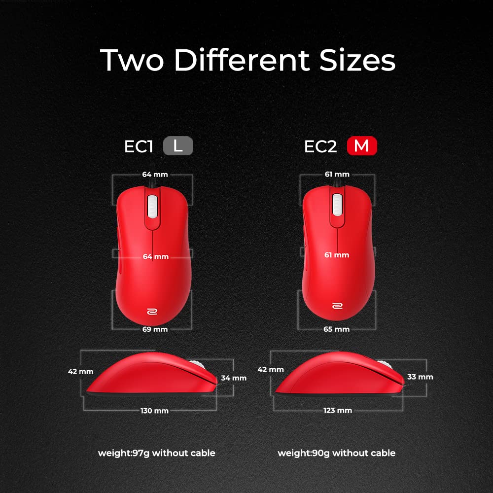 BenQ Zowie EC2 Special Edition RED V2 Ergonomic Gaming Mouse for Esports |Regular Weight| Paracord Cable & 16-Step Scroll| Driverless | Matte Coating | Medium Size