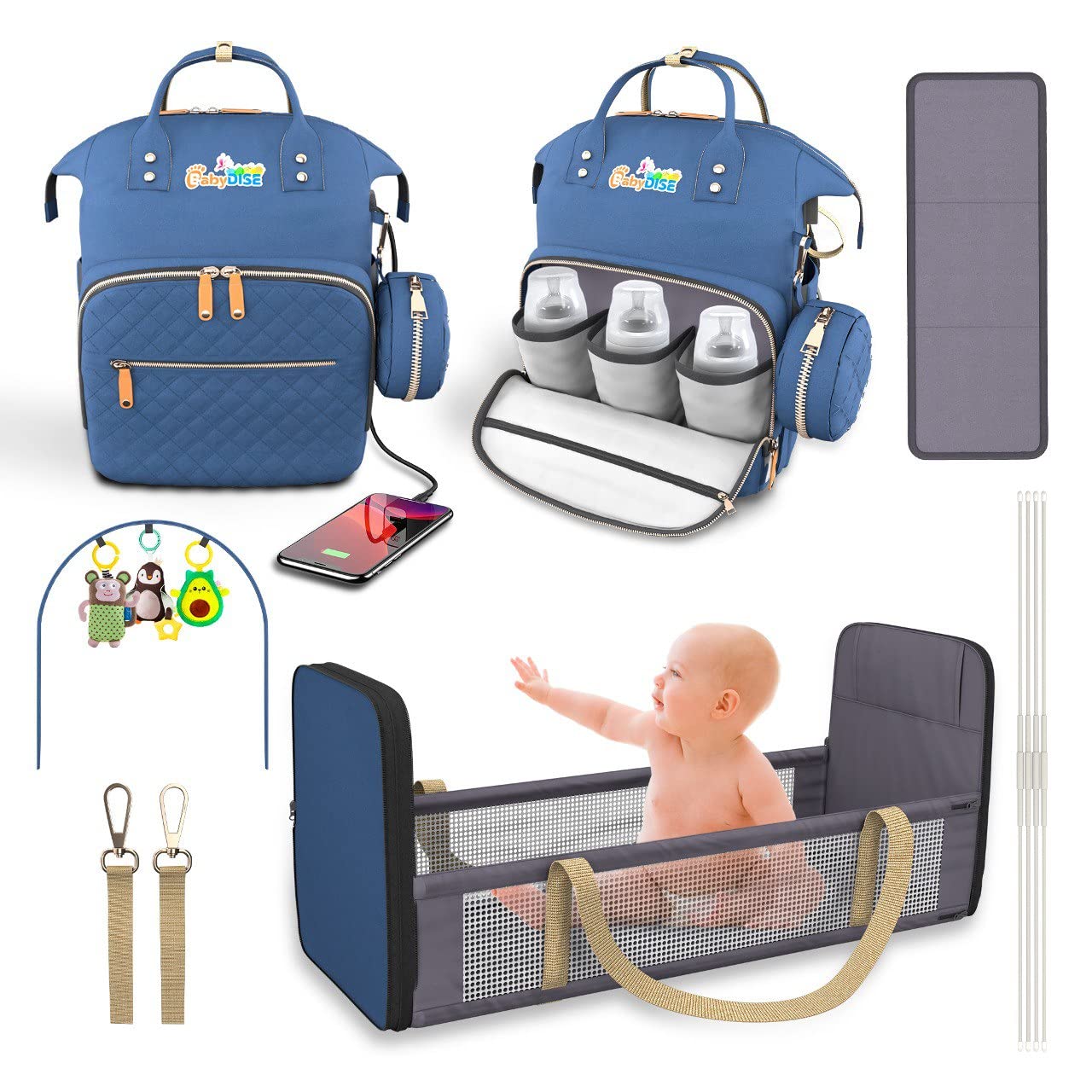 BABYDISE Baby diaper bag backpack (Blue)