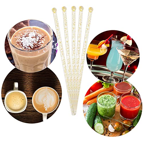 Ball Head Stirrer Disposible Plastic Round Top Crystal Swizzle Sticks ,Crystal Cake Pops, Cocktail Coffee Drink Stirrers 100 Pieces (Clear Gold Glitter)
