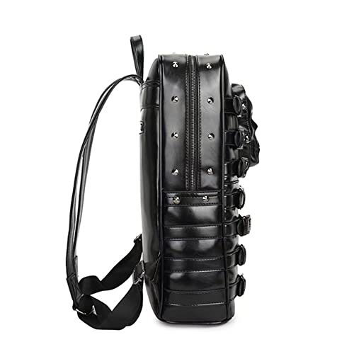 AMVIKS 3D Black Skull Backpack for Men,PU Leather Unisex Punk Style Travel Back Packs,Rivet Large Bags
