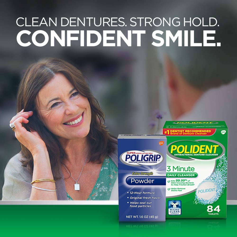 Super Poligrip Denture Adhesive Powder Extra Strength Container, 1.6 Ounce