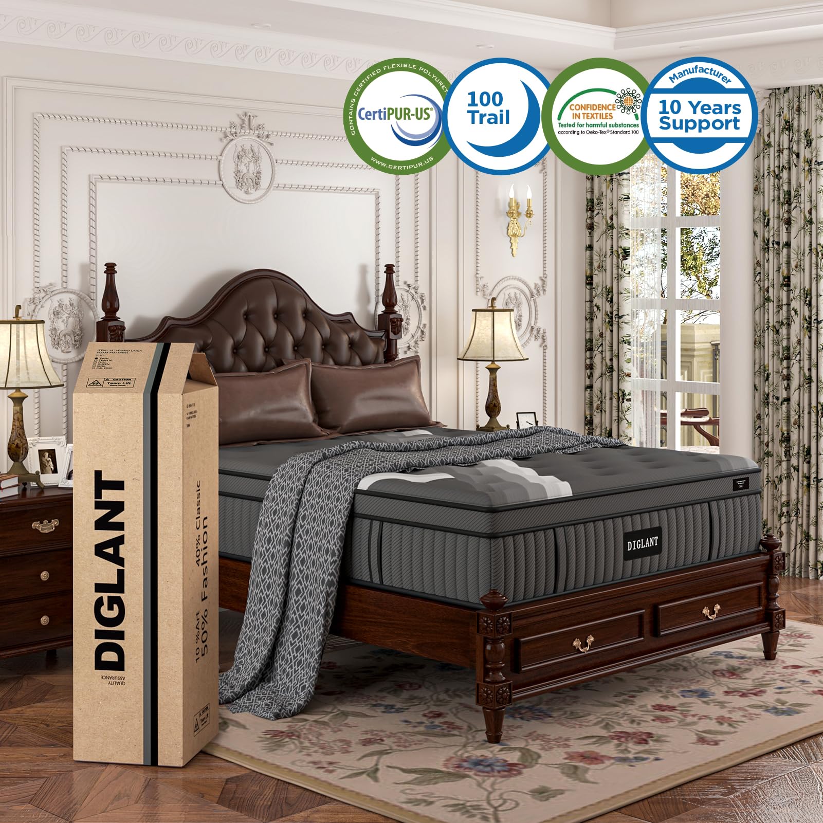 Queen Mattress DIGLANT 14 Inch Memory Foam Hybrid Mattress in a Box, Motion Isolation Individually Pocket Spring, Supportive & Back Pain Relief, Queen Size Plush Mattress, Black, 60βx80β
