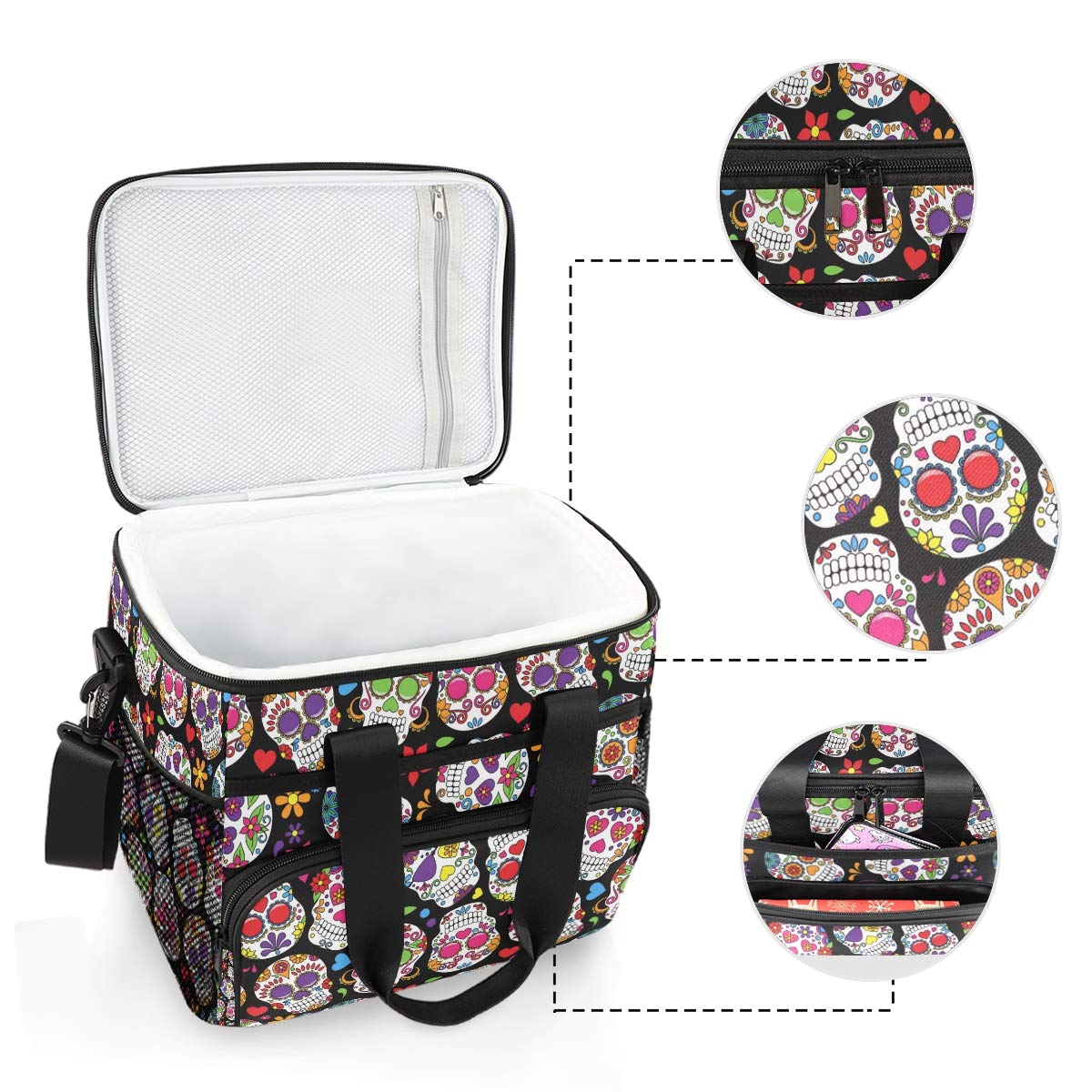 Baofu Large Skull Picnic Lunch Bag Insulated Reusable Tote Bag Freezable Portable Leakproof Lunch Box Waterproof Cooler Premium Basket For Picnic Travel Camping