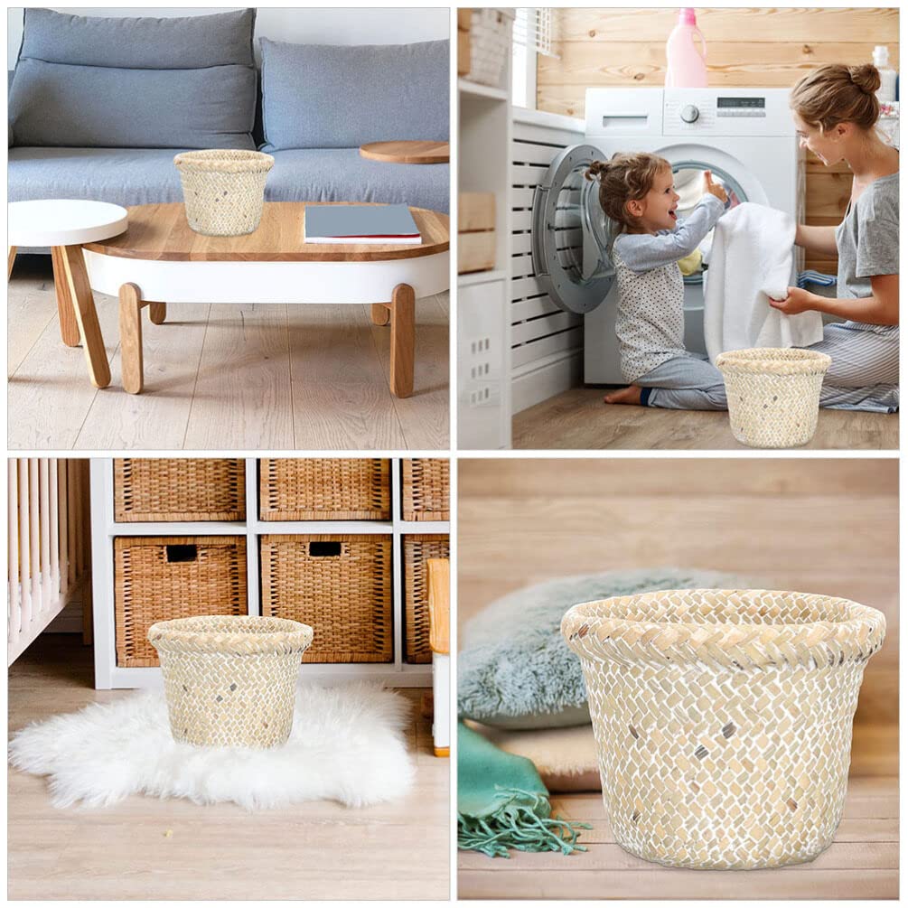 DOITOOL Rattan Trash Can Wicker Waste Basket Natural Garbage Bin Vintage Trash Buckets Laundry Hamper Storage Baskets Plant Pot 7inch X 5.5 inch