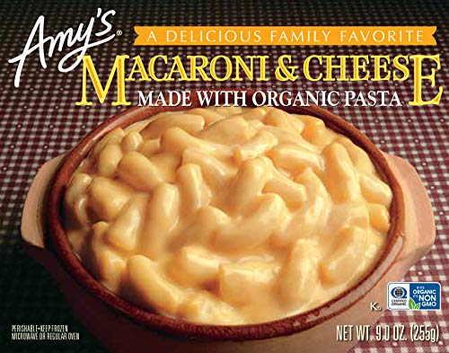 Amy's Frozen Meals, Macaroni and Cheese Frozen Pasta Tray, Made With Organic Pasta and White Cheddar Cheese, Microwave Meals, 9 Oz