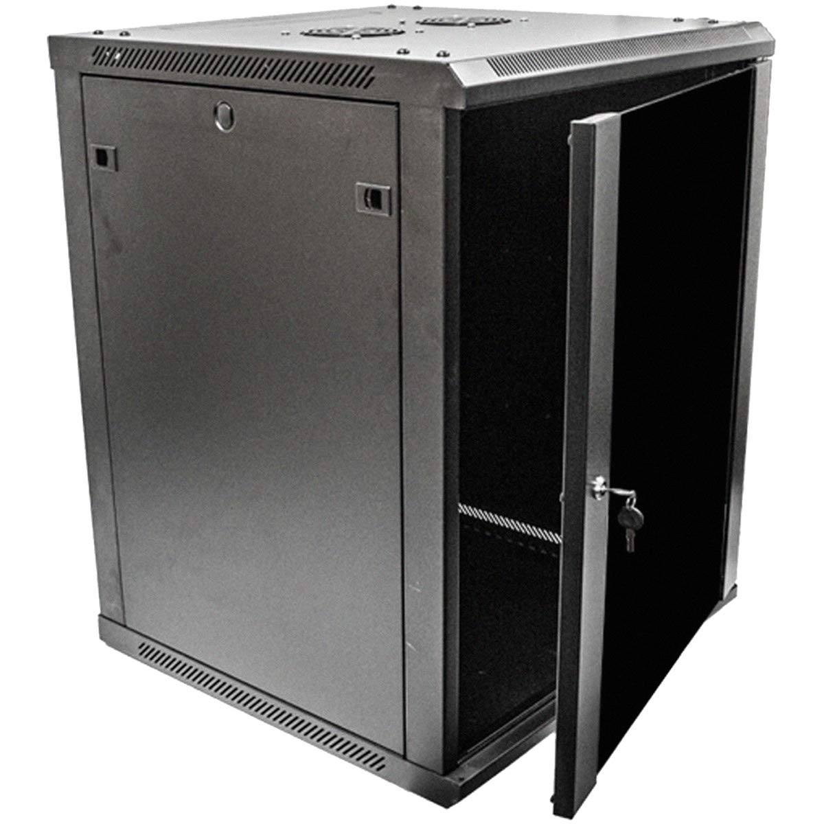 NavePoint 15U Server Rack Enclosure - 23.6” Deep, 15U Wall Mount Network Cabinet with Locking Glass Door for 19” IT Equipment, 15U Network Rack with 2 Fans, Removable Side Panels, Black
