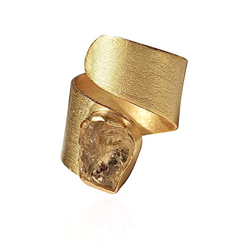Handmade Adjustable Raw Gemstone Ring 18K Gold Plated Birthstone Hypoallergenic Jewelry by TheGlamHarbor (citrine)