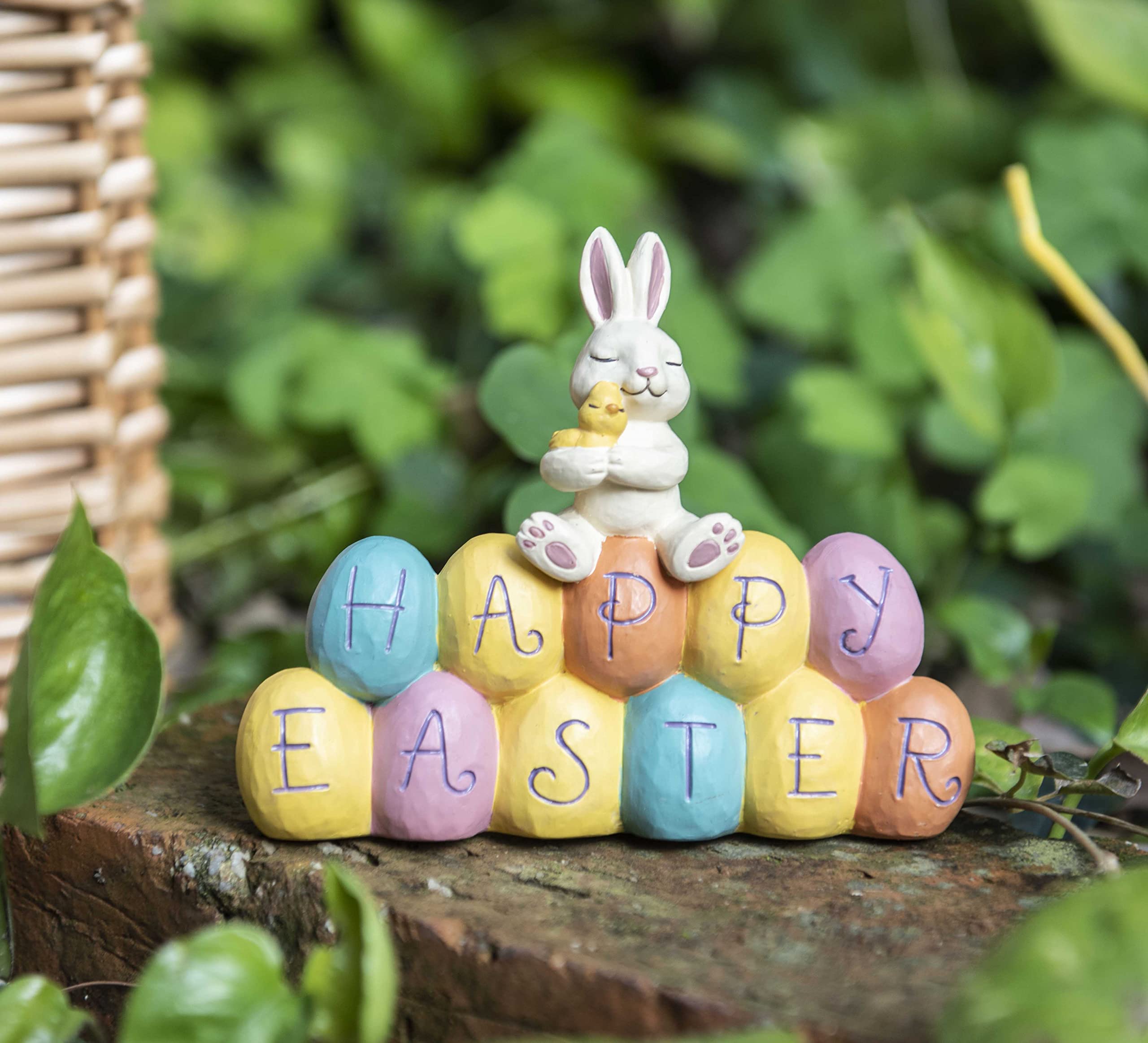 Easter Bunny Figurine Decorations - Hand Painted Sping Rabbit Statue Ornament - Easter Animal Tabletopper Accessories Sculpture for Party,Garden,Home Decorations,4.8 Inch,Polyresin