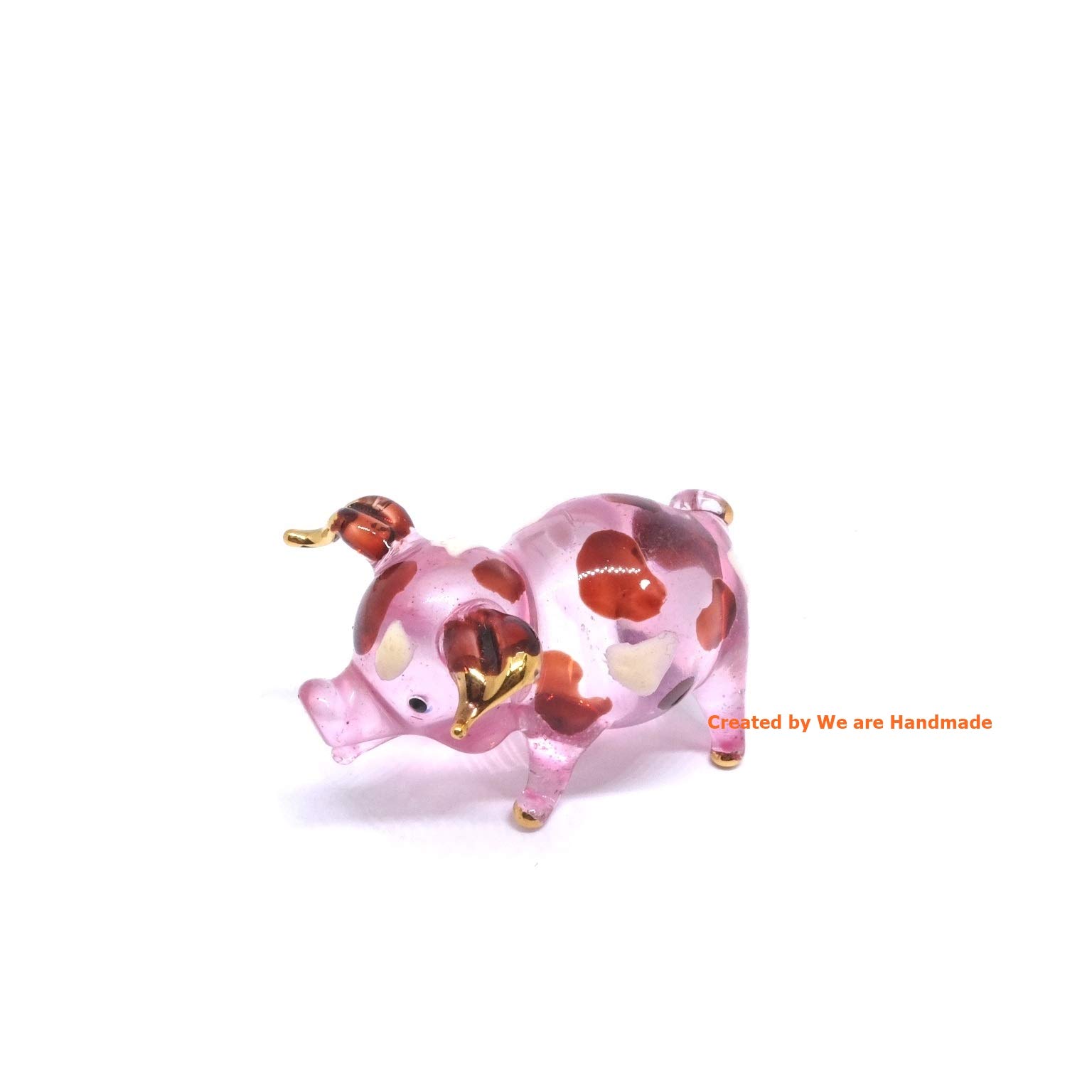 Handmade Mini 2" Blown Glass Pig Figurine, Pink with 22K Gold Accents, Gift Ideas, Fantasy Cool Stuff Decor No.2