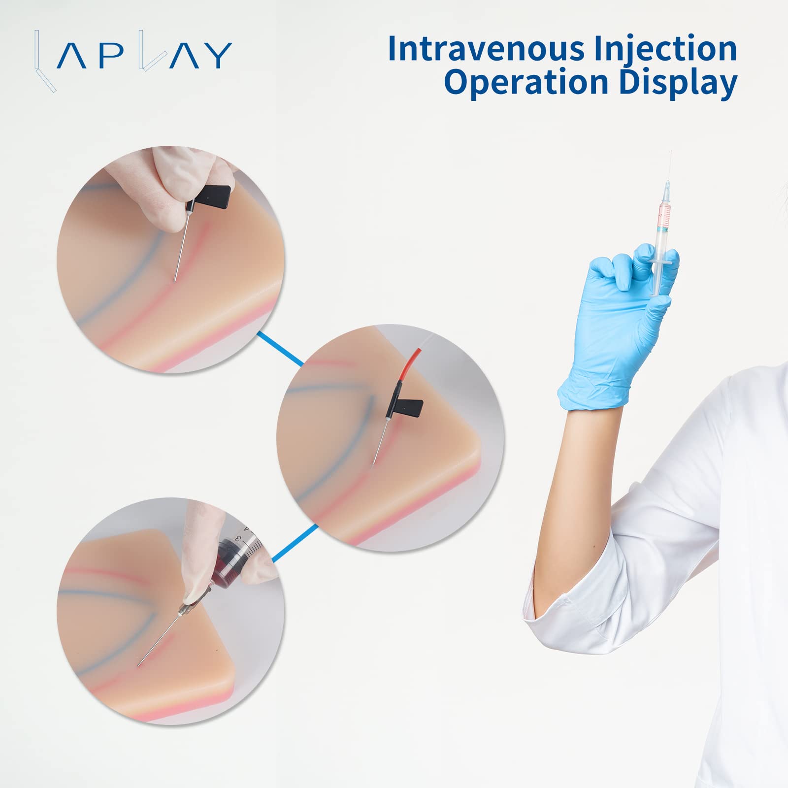 LAPLAY IV Injection Training Pad Model, 4 Veins Imbedded 3 Skin Layers, Reusable and Durable for Doctors, Nurses, Veterinarians Practice Injection