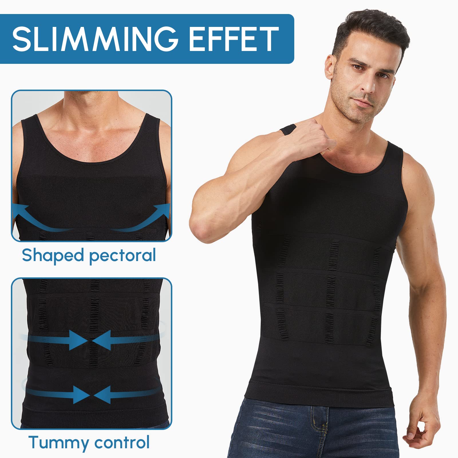 Aptoco Compression Shirts for Men,3 Pack Sleeveless Undershirt Body Shaper Vest Tank Top Mens Gynecomastia