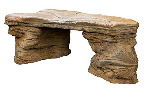 Cast Stone Petrified Rock Bench, Commercial Grade Concrete Benches, 3 Piece Concrete Bench, Hand Sculpted Fine Cast Stone Patio Furniture & Rock Bench