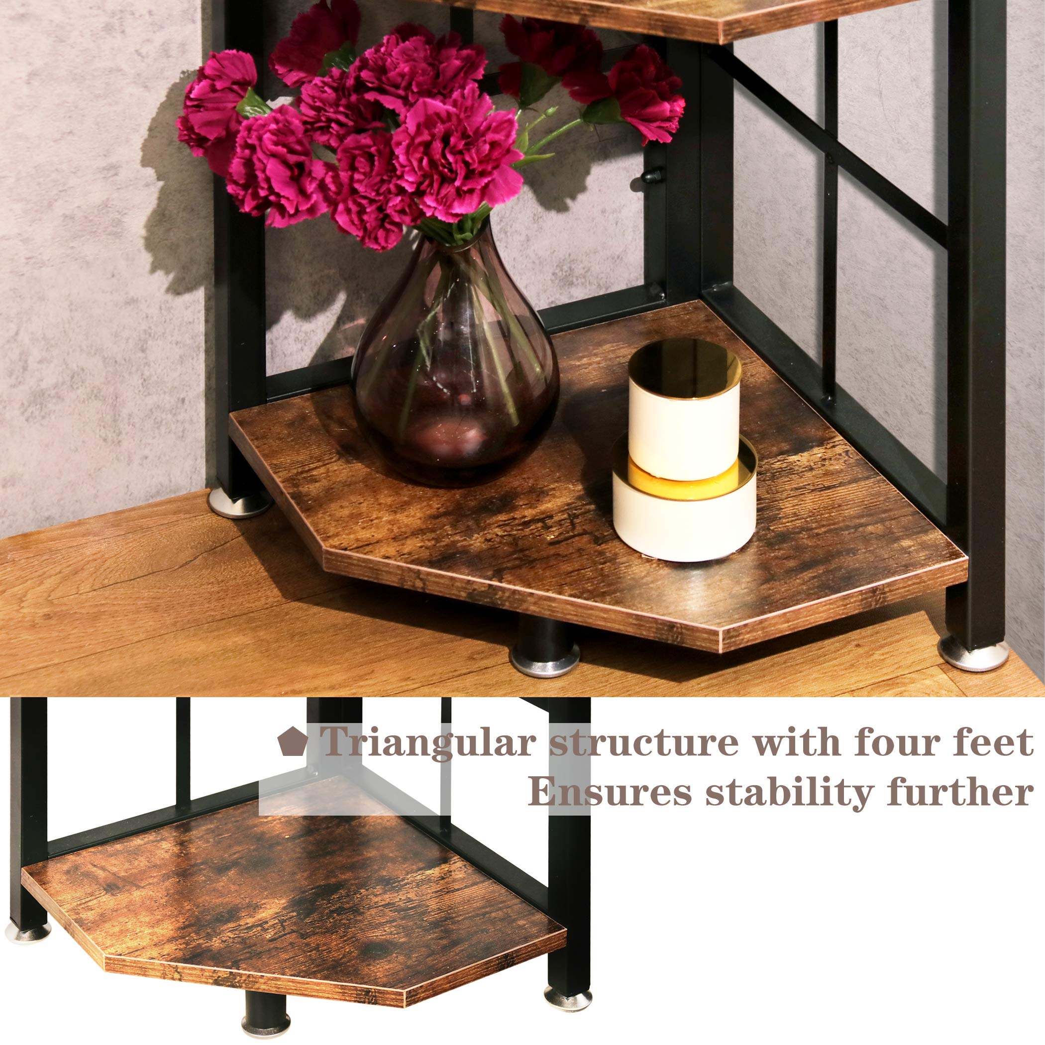 Becko US Corner Bookshelf 5 Tier Industrial Corner Shelf Corner Bookcase Plant Stand Storage Rack Display Rack for Home Office (Rustic Brown)