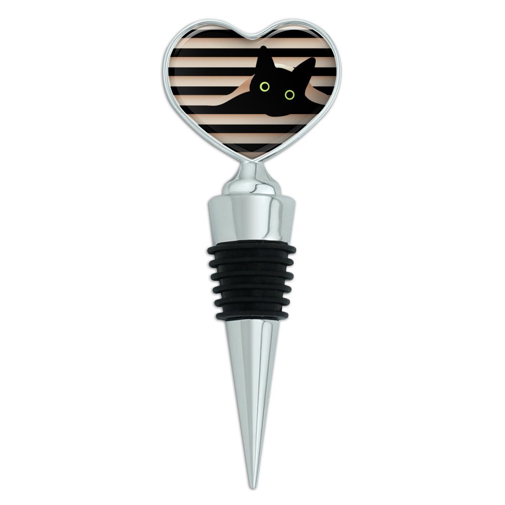 Black Cat In Window Heart Love Wine Bottle Stopper