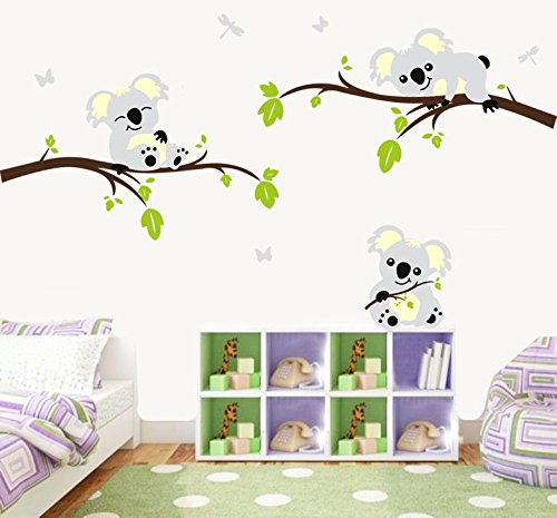 Large Koala Tree Branch Wall Decals DIY Wall Decals Peel and Stick Wall Sticker Nursery Baby Room Wall Stickers Wall Art Home Decor, 78"W x 42.5"H