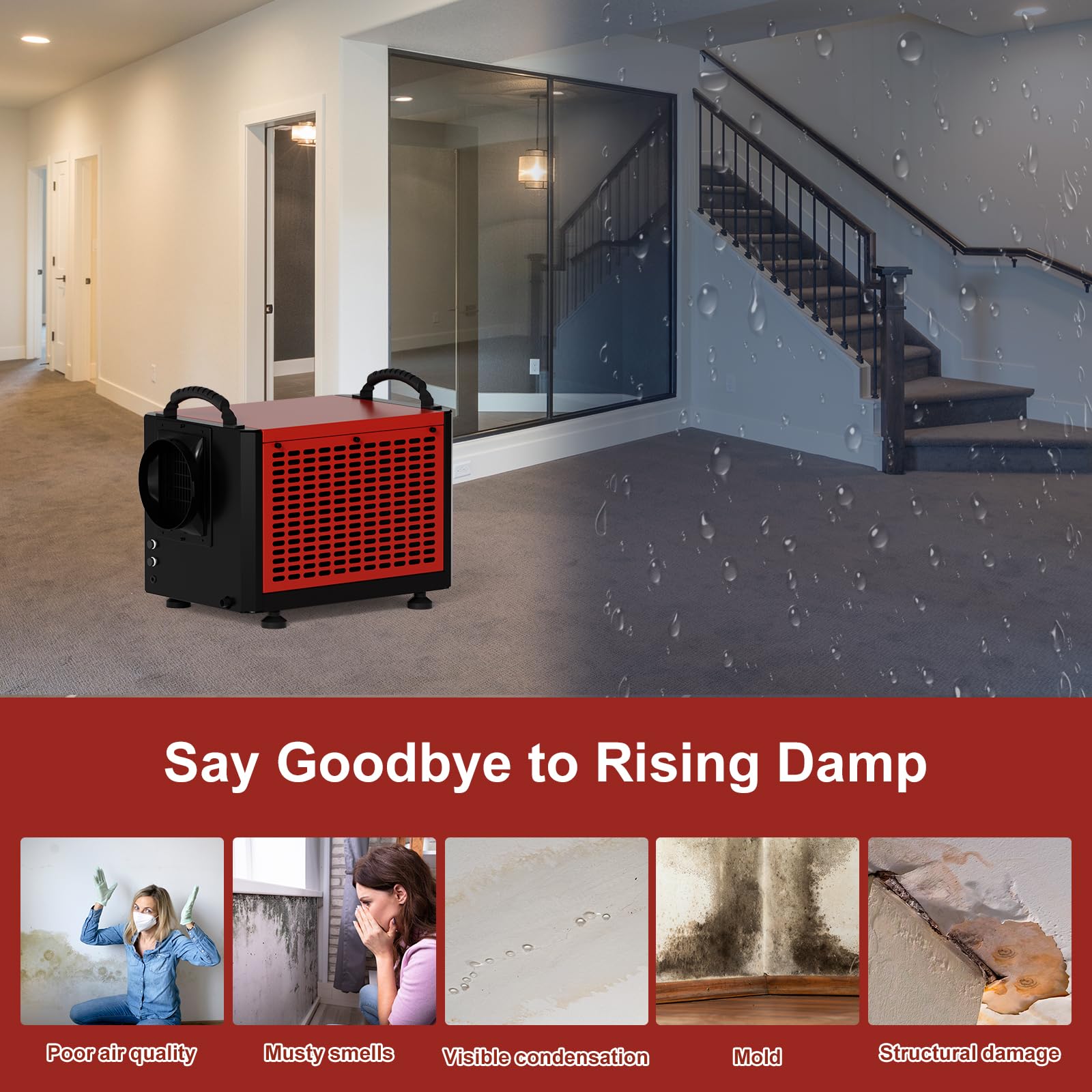 APTOOK 140 Pint Commercial Dehumidifier, Crawl Space Dehumidifier with drain Hose for Basements, Flood Repair Water Damage Restoration, Auto Defrost, Memory Starting