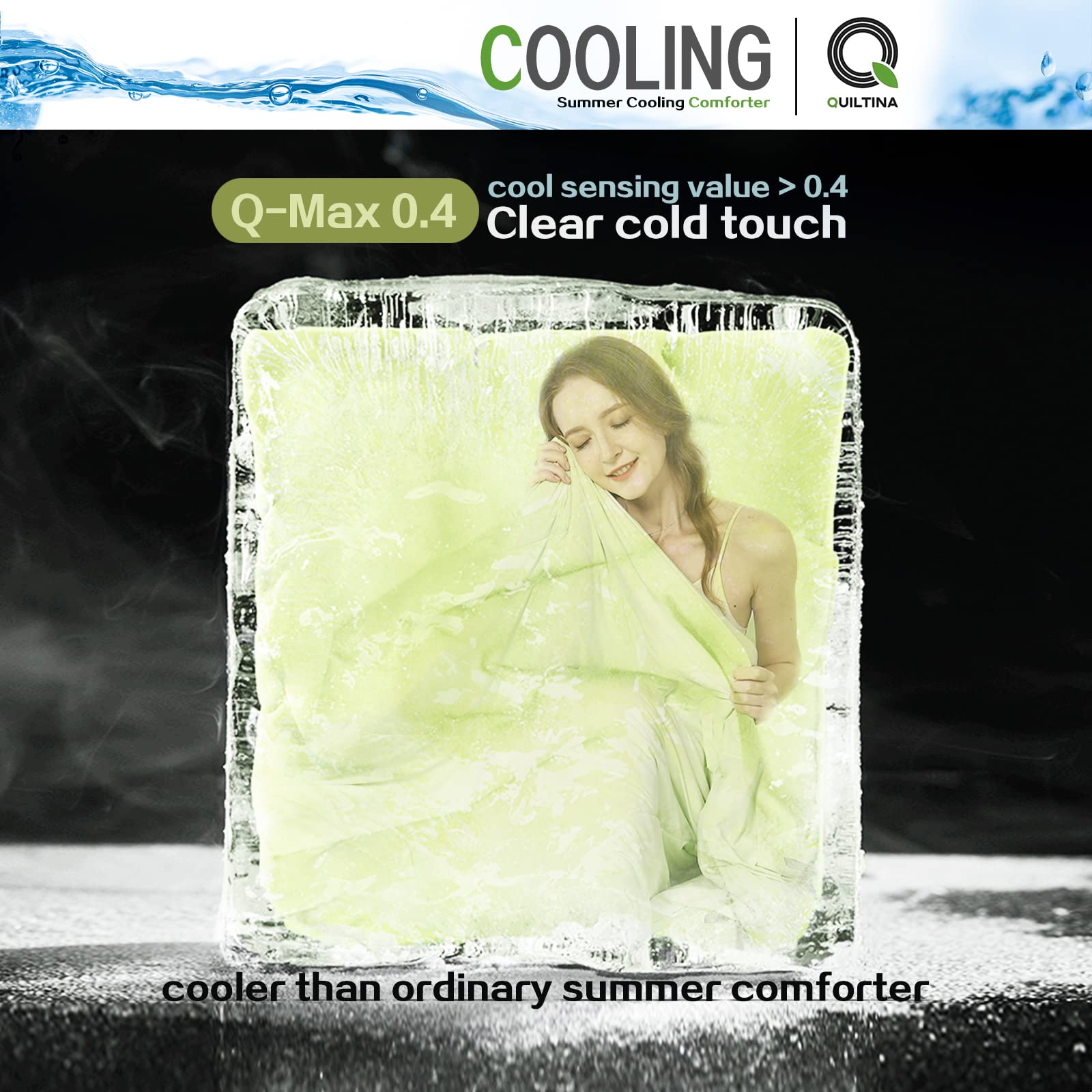 QUILTINA Summer Cooling Comforter Set Children's with 2 Pillowcase for Hot Sleepers Night Sweats, Safe Fabric Lightweight Blanket, Cool Q-MAX>0.4, Soft Back for All Seasons, Throw Size, 47"x59"