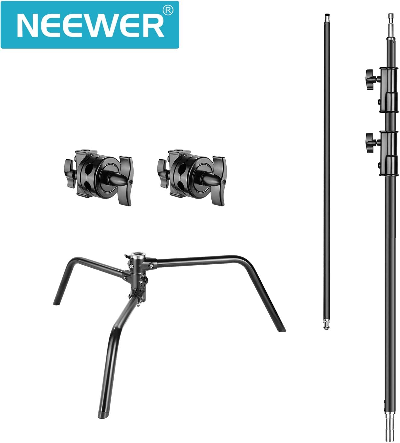 Neewer Photo Studio Heavy Duty 10 feet/3 meters Adjustable C-Stand, 3.5 feet/1 meter Holding Arm, 2 Pieces Grip Head for Video Reflector, Monolight and Other Photographic Equipment (Black)