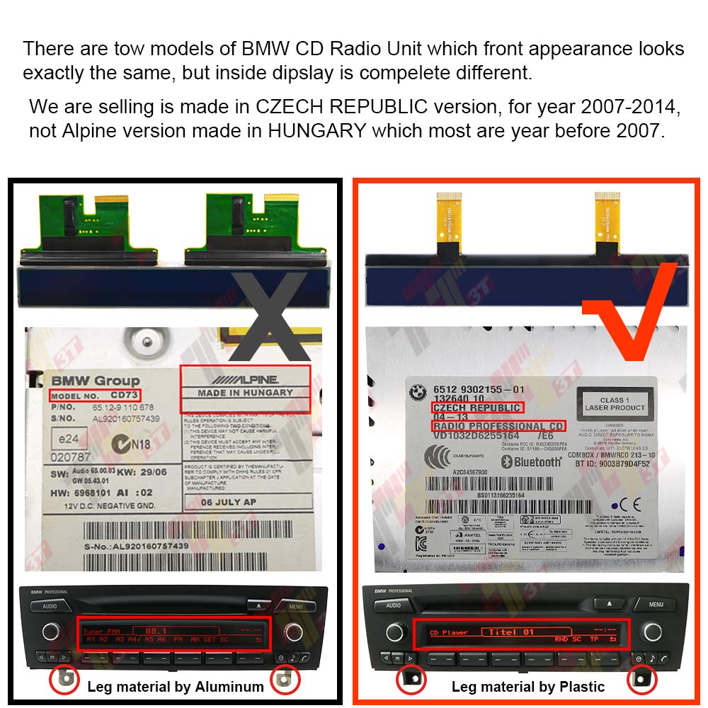 Display Compatible with BMW E90 E91 E92 Mini Cooper Professional CD Unit 2007-2014 Not Alpine Version
