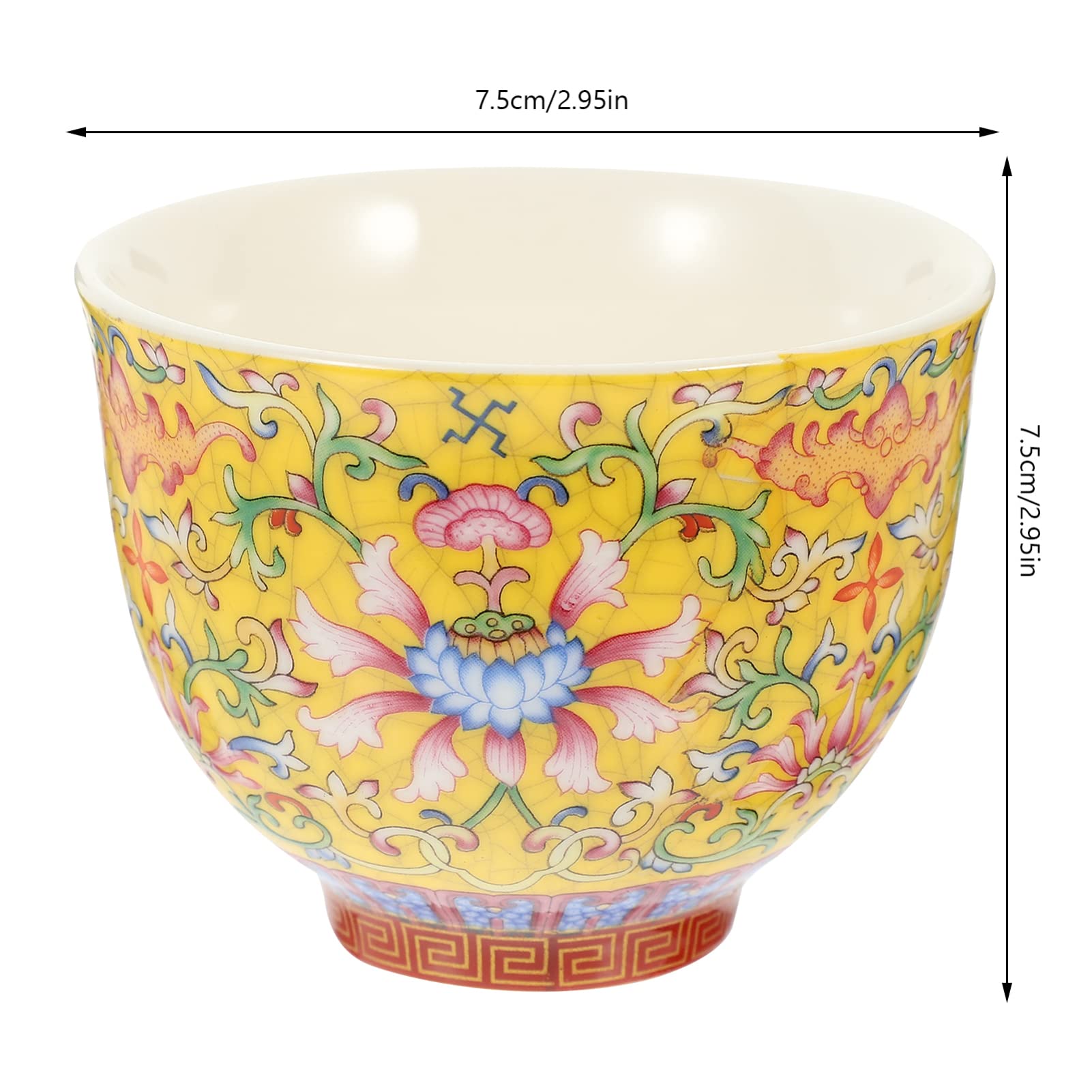 Beavorty Chinese Handmade Kungfu Tea Cup 130ml Floral Pattern Ceramic Tea Mugs Porcelain Tea Cup Tea Bowl Japanese Tea Cup Sake Cup Tea Accessories Drinkware (Yellow)