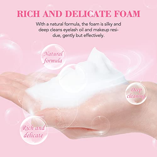 AuReve Eyelash Extension Cleanser Lash Shampoo Eyelash Extension Shampoo Lash Foam Cleanser Eyelid Cleanser for Makeup Remover Eyelash Care, Paraben & Sulfate Free for Salon and Home Use (Rose 600ml)