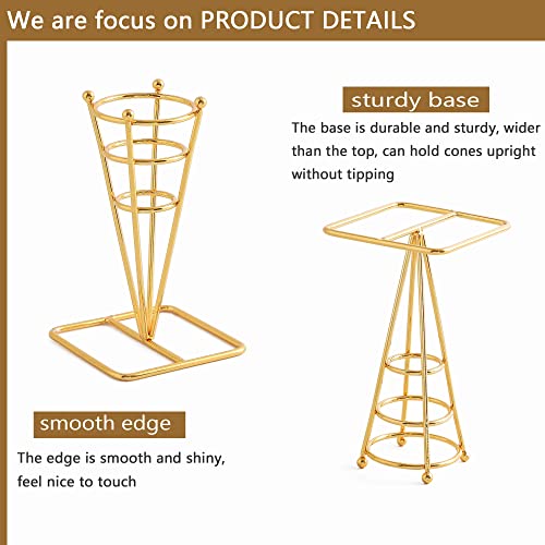BLBYHO Single Metal Gold Ice Cream Cone Holder Stand, Individua Waffle Cone Holder Sushi Hand Roll Stand for Standard Size Ice Cream Cones Appetizer Charcuterie Cones, Sugar Cones, Sushi (4 Pack)