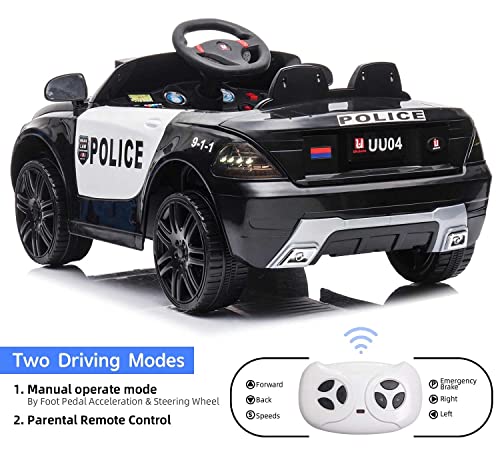 u URideon 12V Ride on Police Car for Kids, Battery Powered Electric Vehicle SUV with Remote Control, Siren, Flashing Light, Music (Black)