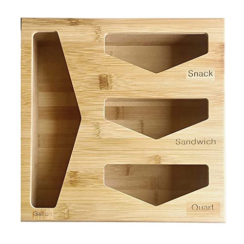 Bamboo Bag Organizer for Drawer, 1 Box of 4 Slots Ziplock Bags Storage Organizer for Gallon Quart Sandwich Snack Variety Size Bag, Nemesis of Chaos Drawer