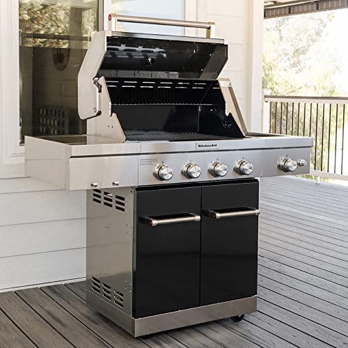 KitchenAid 720-0954L 4-Burner Stainless Steel Free Standing 55000 BTU Propane Gas Grill with Black Cabinet and Side Burner