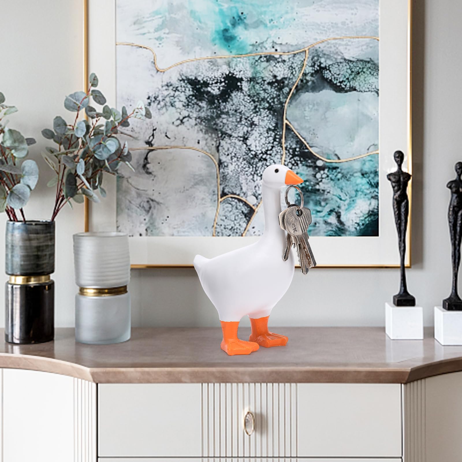 Goose Magnetic Key Holder, Resin Goose Duck Figurine Statue Magnetic Tool Holder, Cute Animal Figurines Key Holder, Hanging Storage Rack Ornament, Animal Figurines Key Storage Rack for(Orange)