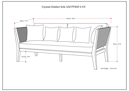 SIMPLIHOME Cayman 77 Inch Wide Contemporary Outdoor Sofa with Décor Pillows in Slate Grey Polyester Fabric, For the Living Room and Family Room