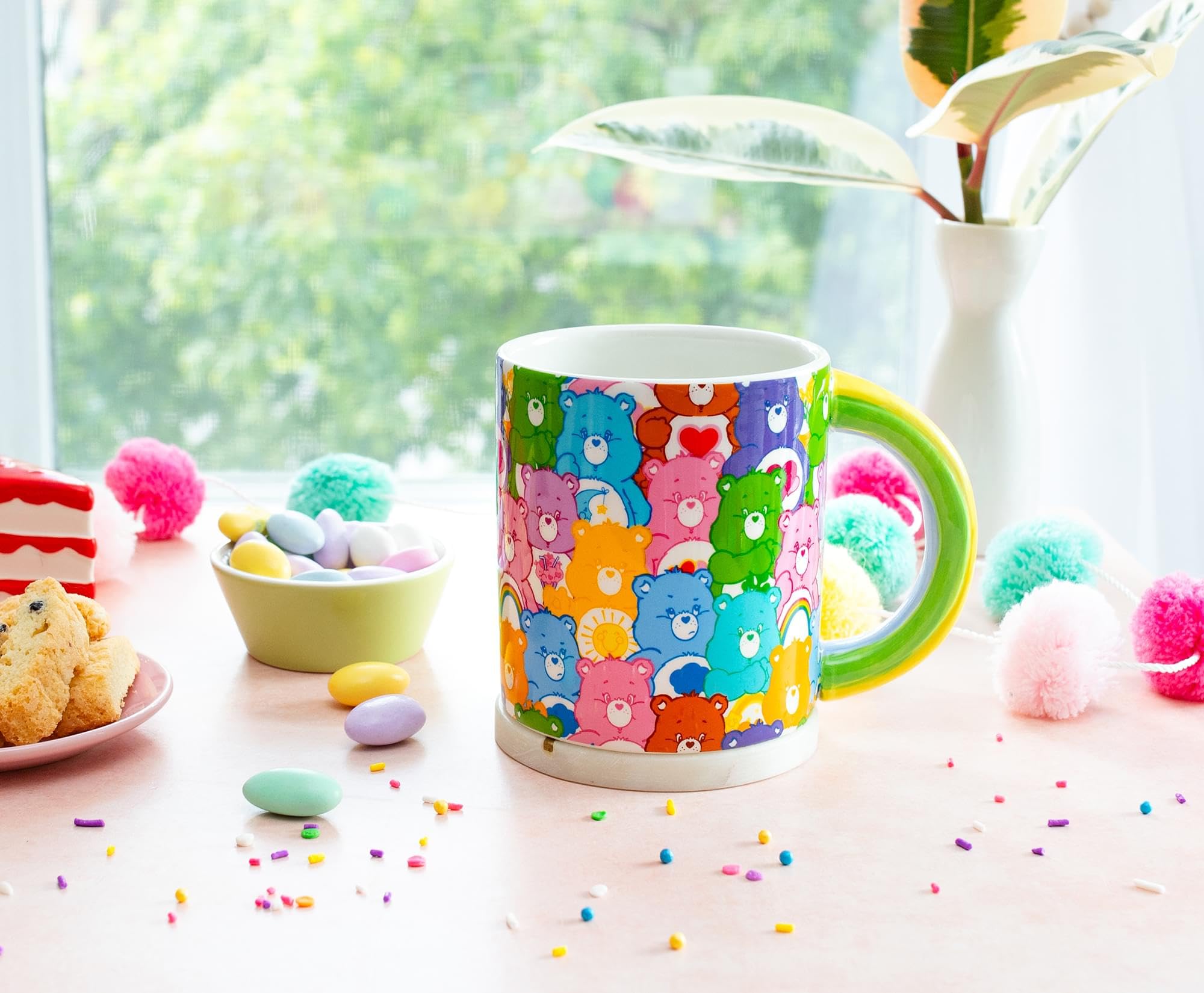 Care Bears Allover Print Ceramic Mug With Rainbow Handle | Large Coffee Cup For Tea, Espresso, Cocoa | Holds 20 Ounces