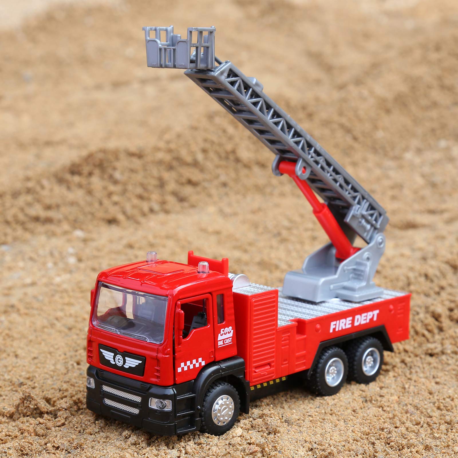 haomsj Metal Micro Fire Truck Extending Rescue Rotating Ladder Toy Truck for Boys 3 4 5 6 7 Year Old(Ladder Truck)