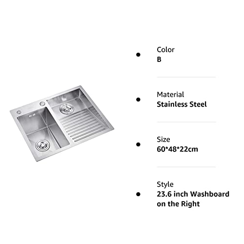 Bathroom Sinks Laundry Pool Balcony Household Stainless Steel Laundry Sink Wash Basin With Washboard Easy To Clean Double Sink Laundry Pool Gift ( Color : B , Size : 60*48*22cm )