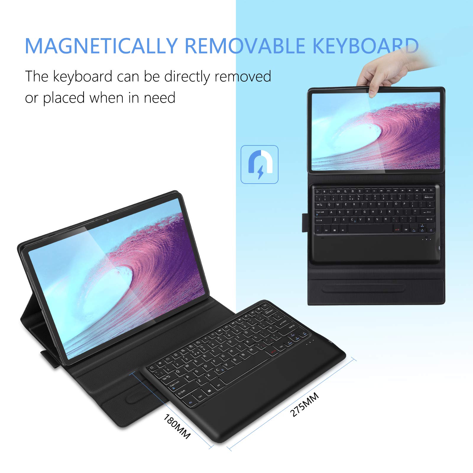 Backlit Keyboard Case for Samsung Galaxy Tab S8+/ S7+ / S7 FE 12.4", Cover with Detachable Keyboard US Layout for Samsung Galaxy Tab S7 FE/ S8 Plus / S7 Plus 12.4 Inch, Black