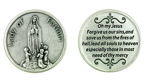 Blessed Virgin Mary Our Lady of Fatima Silver Tone Pocket Token with Prayer