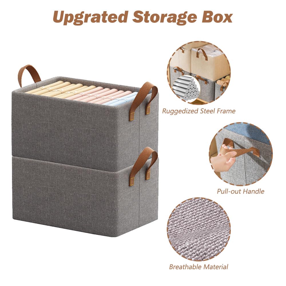 Eytueo 6 Pcs Wardrobe Clothes Organizer with Thickened Base Plate, Steel Frame Drawer Organizer Clothes with Handles, Folable Clothes Storage Box for Jeans Sweater Blanket Toys