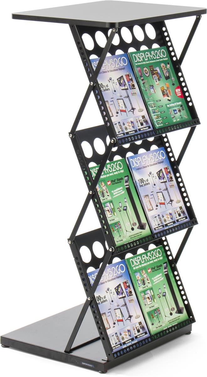 Displays2go Collapsible Magazine Holder, Multiple Pocket, Steel, MDF – Black (6LPBKTBK)