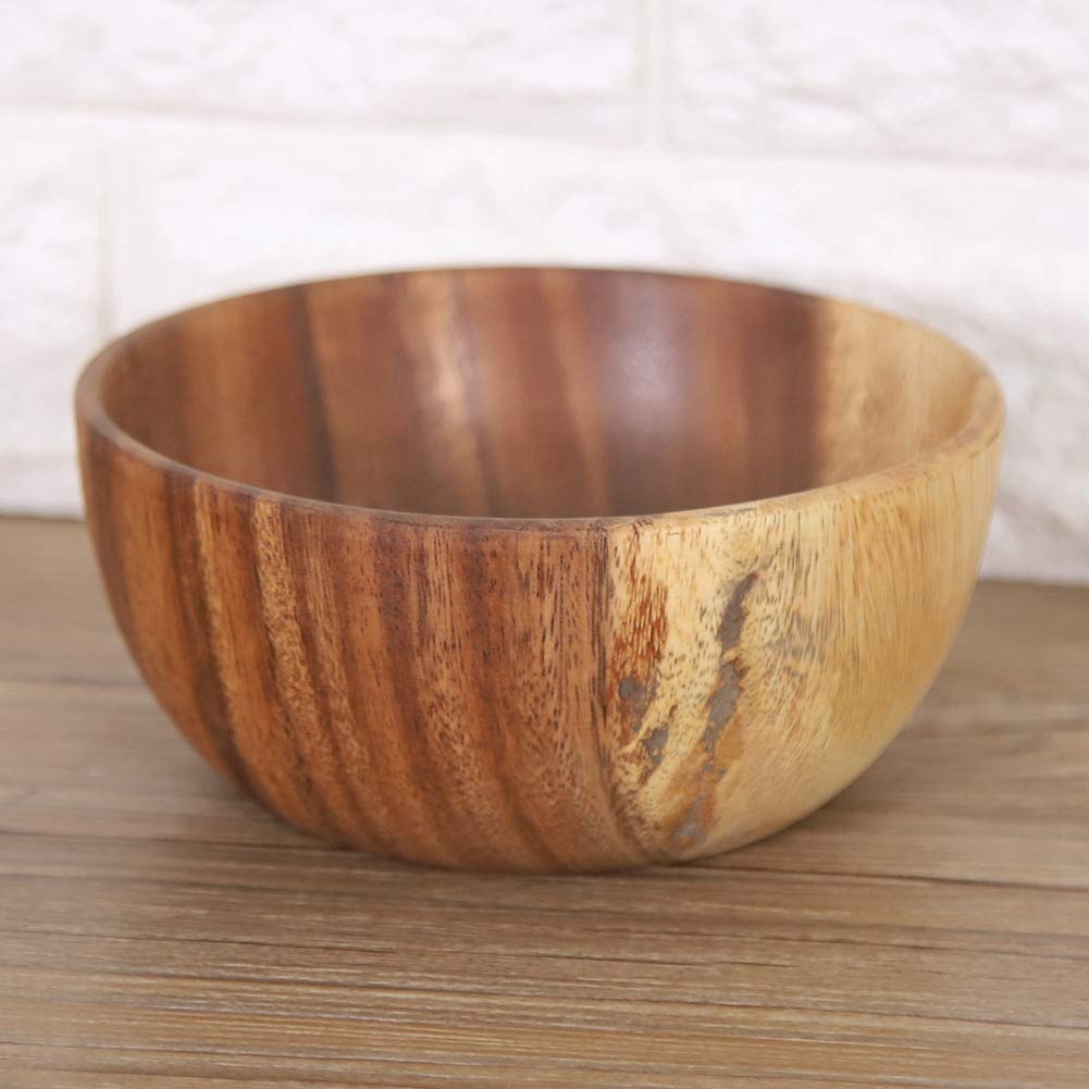 Bowl,Solid Acacia Wooden Bowl Wooden Hand-Carved Round Bowl Kitchen Tools For Salad Soup Rice Cereal Fruit Dips Sauce Nuts Appetizers Desserts(13 * 7cm)