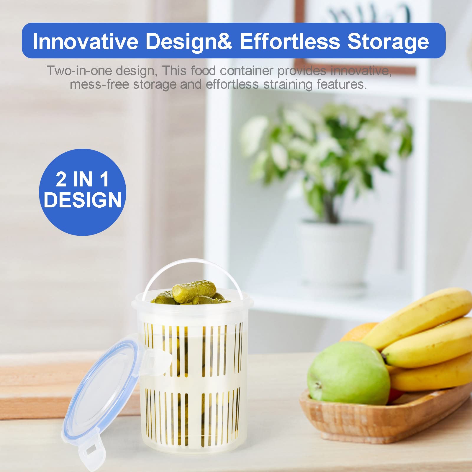 BestAlice 4 Pack Pickle Jar with Strainer Insert, Transparent Pickle Storage Container with Leaks-Proof and Lock It Lid, Pickle Holder Keeper Lifter, Barrel of Olive Jalapeno, Food Storage Container