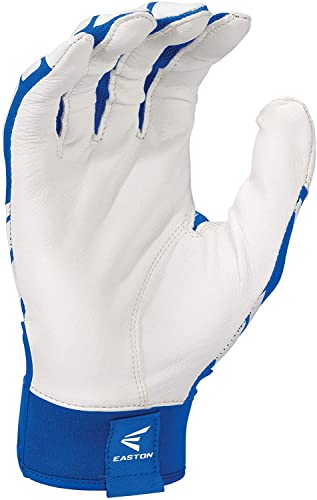 Easton Baseball Walk Off Power Leverage Adult Batting Gloves, White Royal, Small